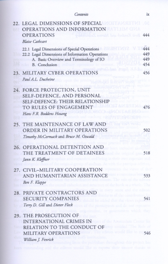 HANDBOOK OF THE INTERNATIONAL LAW OF MILITARY OPERATIONS